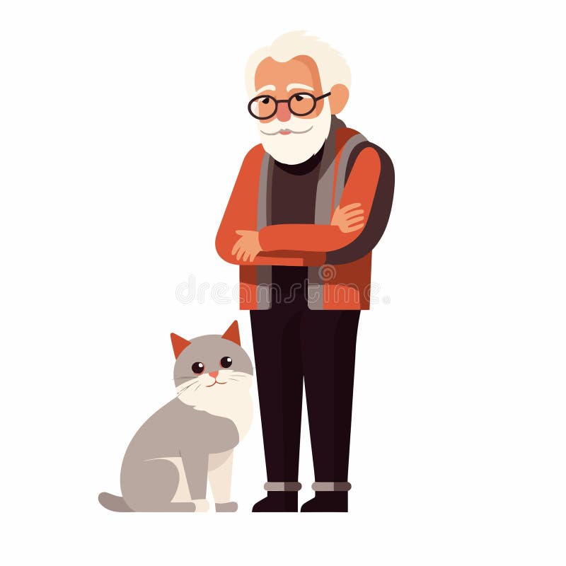 Old Man with Cat Vector Flat Minimalistic Isolated Illustration Stock ...