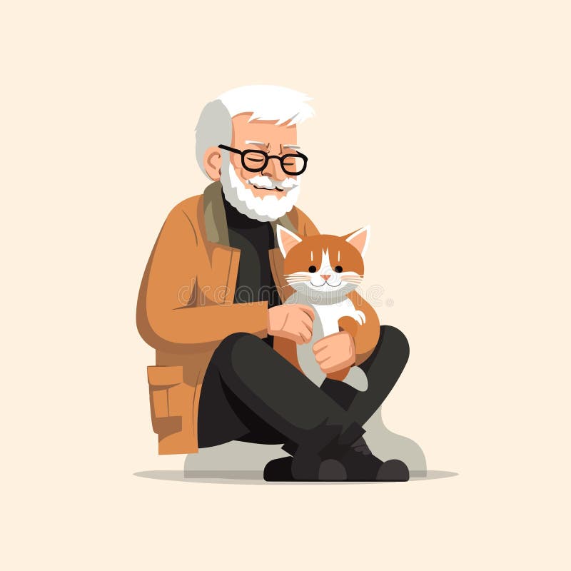 Old Man with Cat Vector Flat Minimalistic Isolated Illustration Stock ...