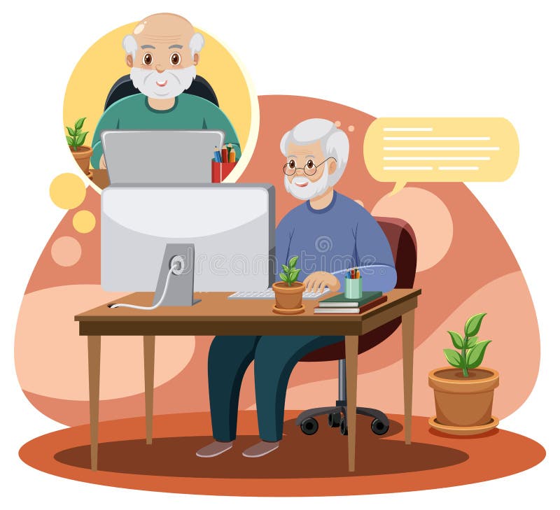 Old Man Chatting on Computer Stock Vector - Illustration of desk ...