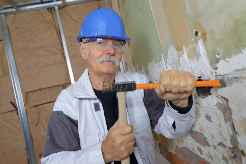 Old Man with Chisel and Hammer Stock Photo - Image of hammer, gravel ...
