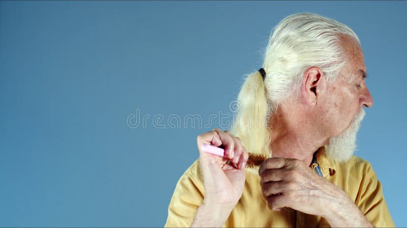 The Old Man Combing His White Hair Stock Image - Image of coiffure ...