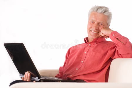 Old man with computer stock image. Image of adult, living - 20607541