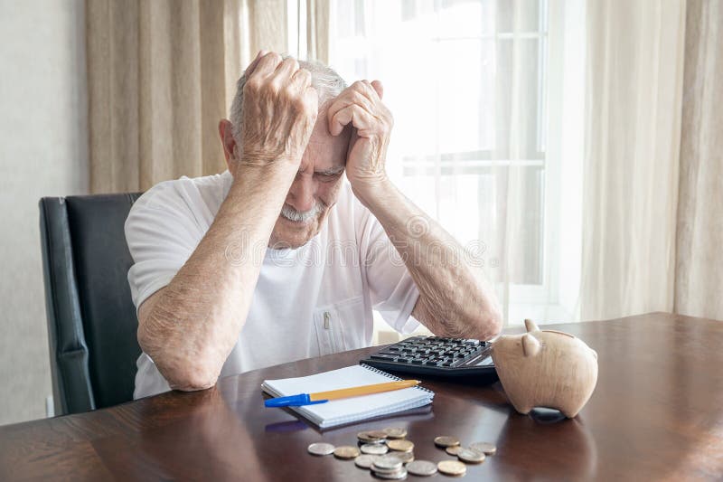 Old Man in a Depression Counts Pennies from the Pension Fund. Worried ... Old Man in a Depression Counts Pennies from the Pension Fund. Worried ...