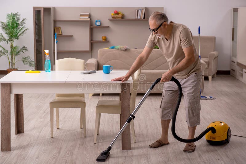 Old Man Doing Housework at Home Stock Image - Image of housekeeping ...