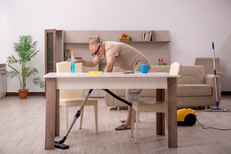 Old Man Doing Housework at Home Stock Image - Image of housekeeping ...