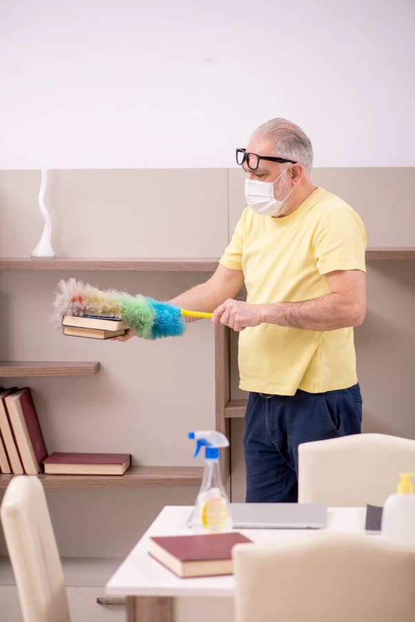 Old Man Doing Housework at Home Stock Photo - Image of room, static ...