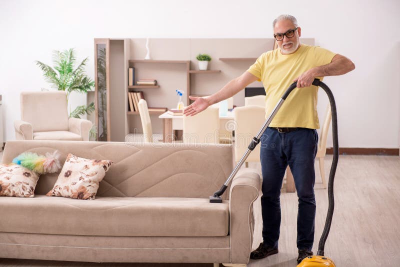Old Man Doing Housework at Home Stock Photo - Image of clean, home ...