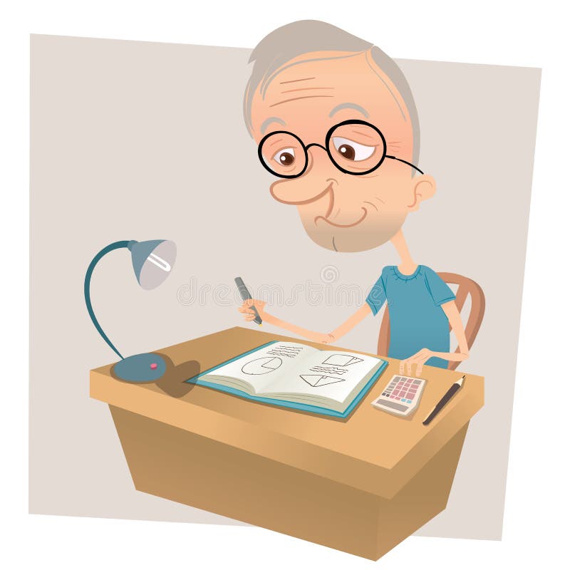 Old man doing math stock vector. Illustration of cartoon - 73935862