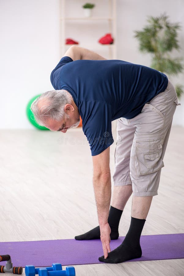 Old Man Doing Sport Exercises Indoors Stock Photo - Image of lifestyle ...
