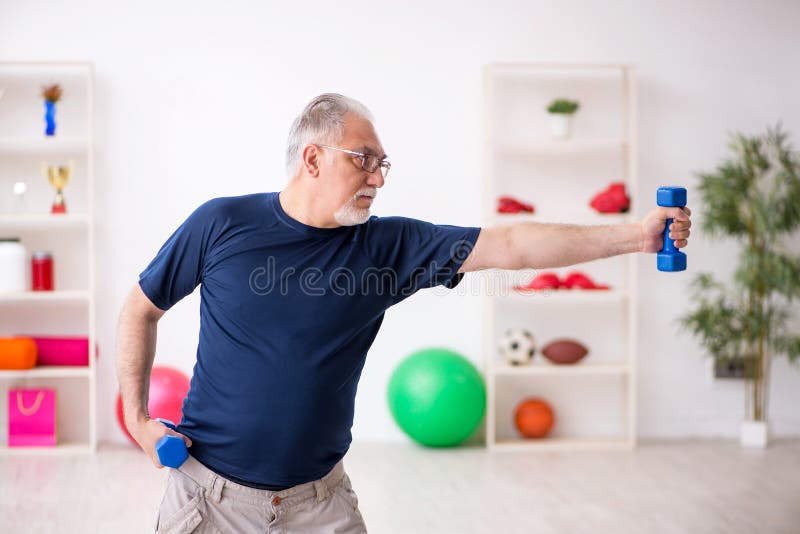 Old Man Doing Sport Exercises Indoors Stock Photo - Image of recreation ...