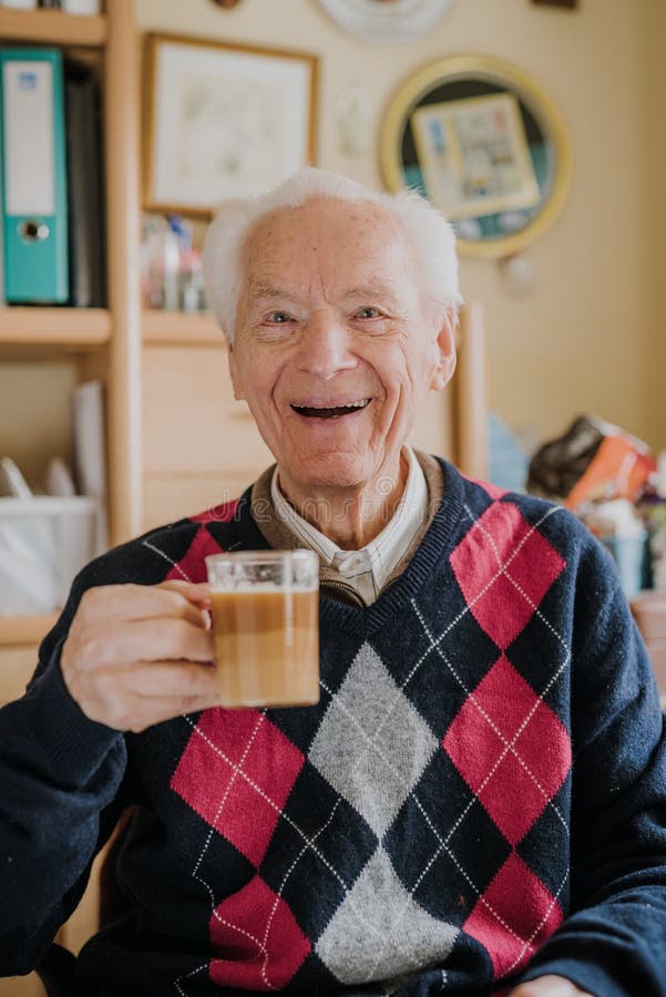 Old Man Drinking Coffee at Home Stock Image - Image of elderly, hand ...