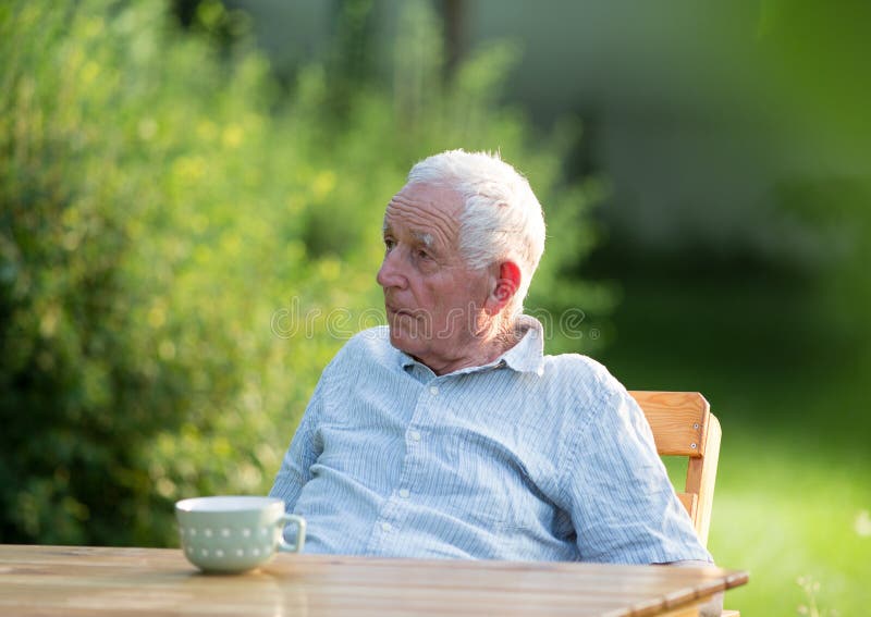 Old Man Drinking Tea in Garden Stock Image - Image of leisure, enjoying ...