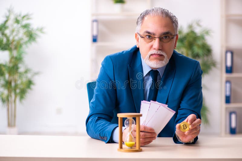 Old Man Earning Money Via Internet in Time Management Concept Stock ...