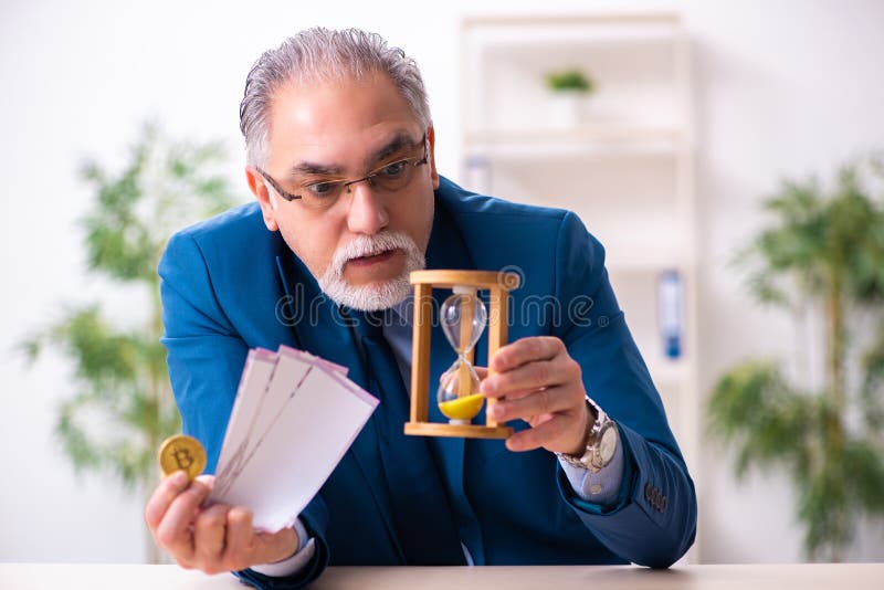 Old Man Earning Money Via Internet in Time Management Concept Stock ...