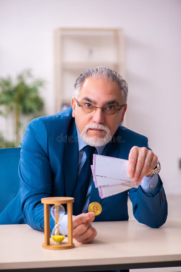 Old Man Earning Money Via Internet in Time Management Concept Stock ...