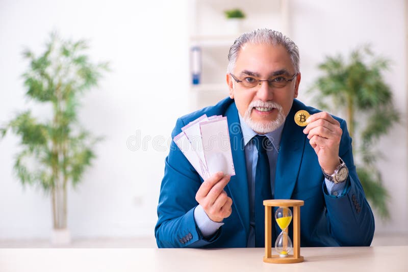 Old Man Earning Money Via Internet in Time Management Concept Stock ...