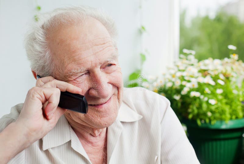 Old Man Enjoying a Telephone Conversation Stock Image - Image of active ...