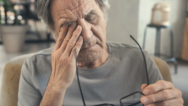 Old man with eye fatigue stock image. Image of care - 376548105