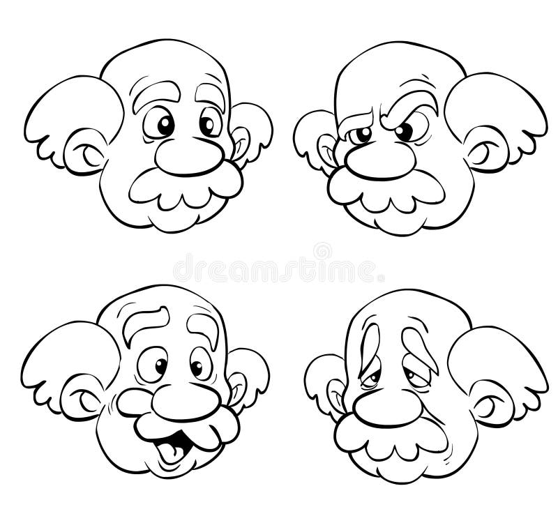 Old Men Facial Expression stock illustration. Illustration of pleasure ...