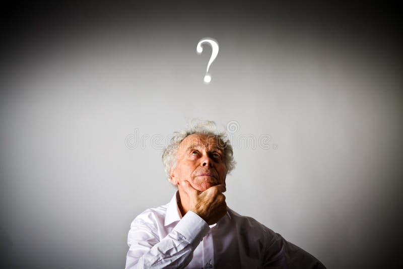 Old Man in White and Question Mark. Stock Image - Image of concept ...