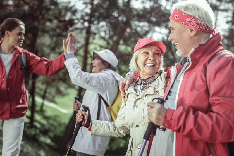 Old Man Giving Five His Sportive Guide Stock Photo - Image of dame ...