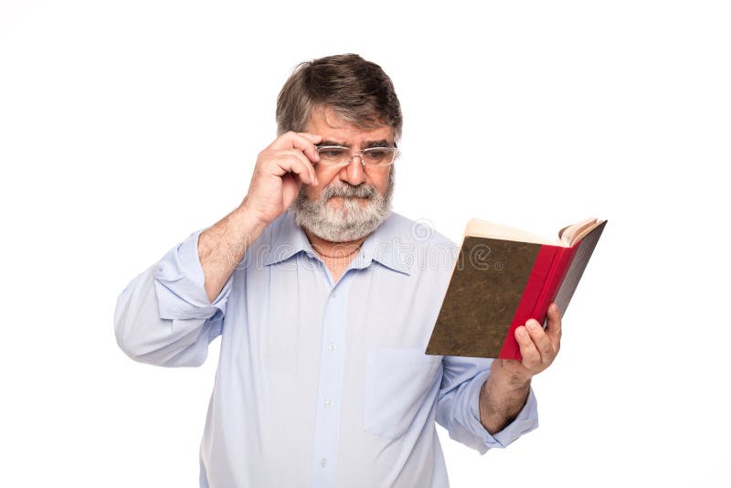 Old Man with Glasses Reading a Book Stock Image - Image of lifestyle ...