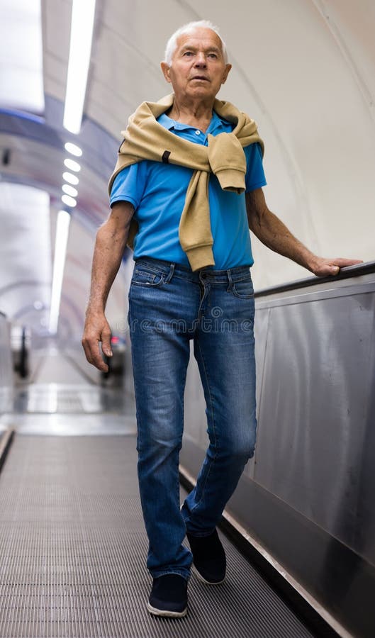 Old Man Going Down To Metro Station Stock Photo - Image of public, aged ...