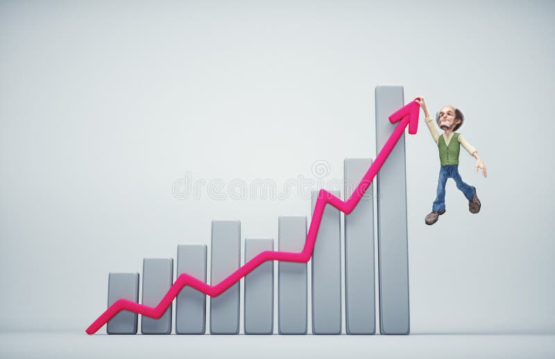 Old Man Hanging on Increasing Graph Stock Illustration - Illustration ...