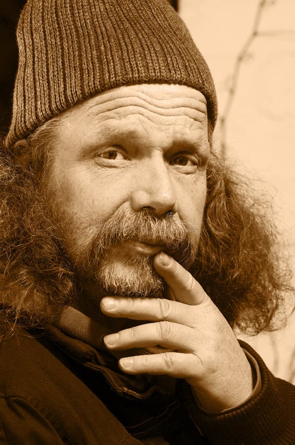 Moto Cyclist With Motorbike Glasses Stock Image - Image of beard ...