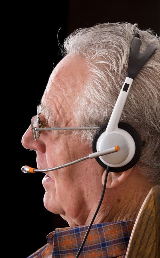Old man with headset stock image. Image of reporting - 38782501
