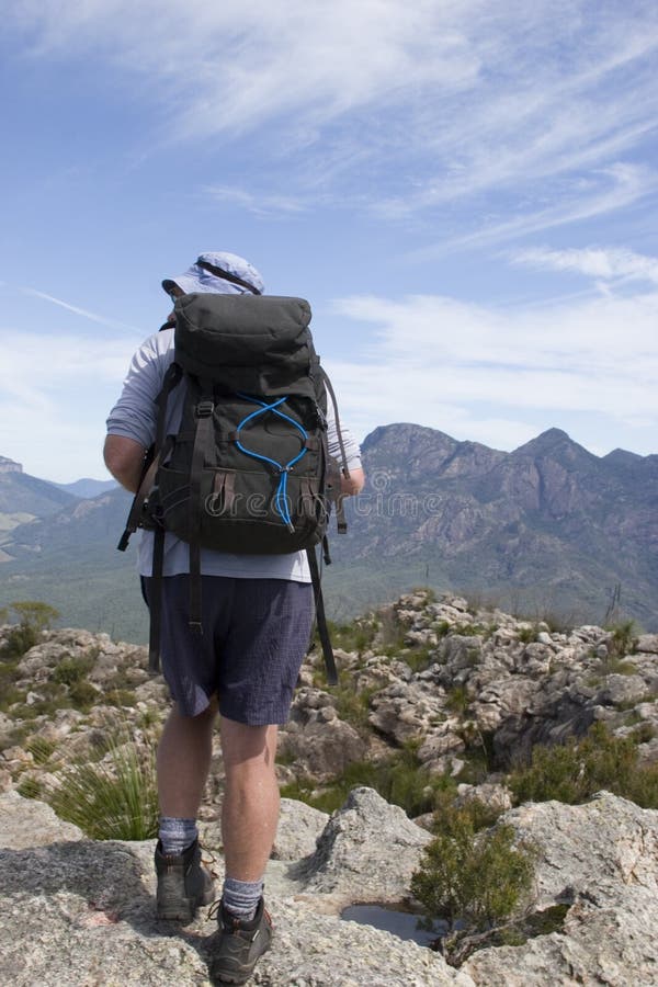Old Man Hiking on Mountain Top 2 Stock Image - Image of cliffs, baron ...