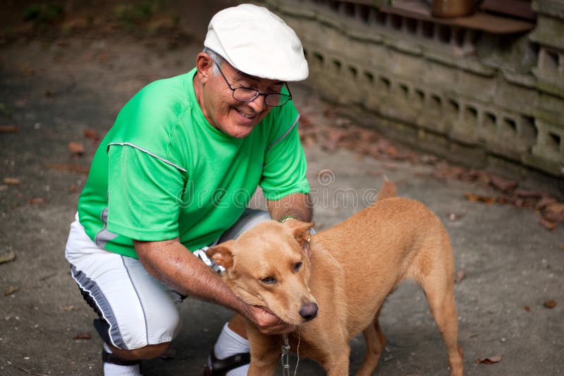 Senior Citizen Man and His Dog Stock Photo - Image of grandfather ...