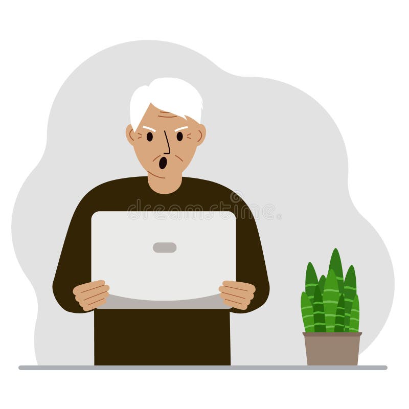 Old Man Looking Laptop Stock Illustrations – 179 Old Man Looking Laptop ...
