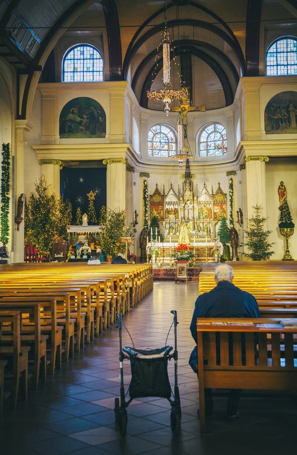 Old Man Inside Christmas Church Stock Photo - Image of traditional ...