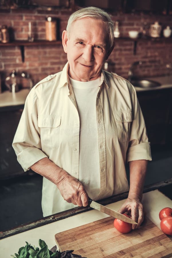 Old man in kitchen stock photo. Image of grandfather - 97136472