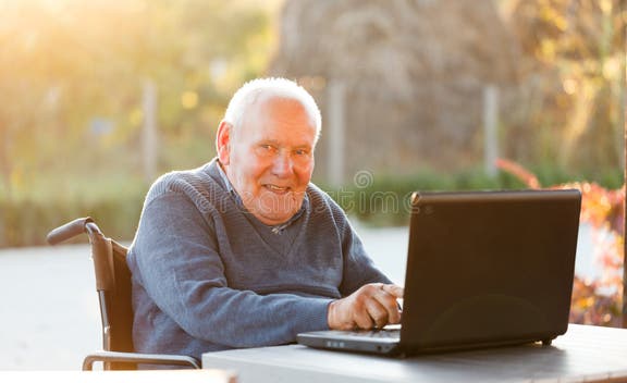 Old man with laptop stock photo. Image of relaxed, internet - 34318244