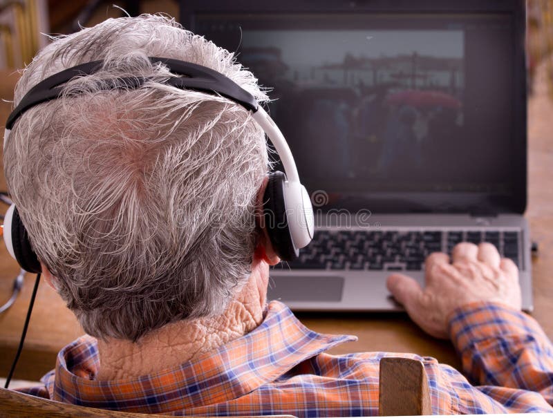 Old man with laptop stock photo. Image of human, back - 38782556