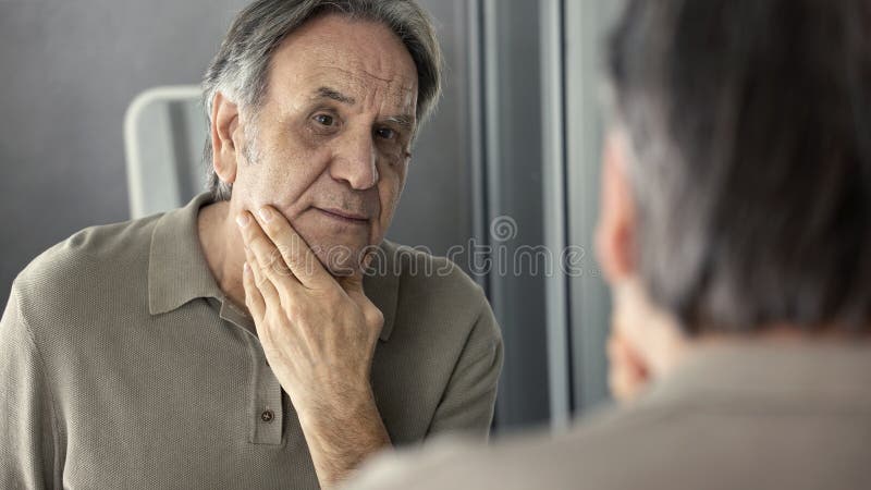 Old Man Looking at His Face in the Mirror Stock Image - Image of ...