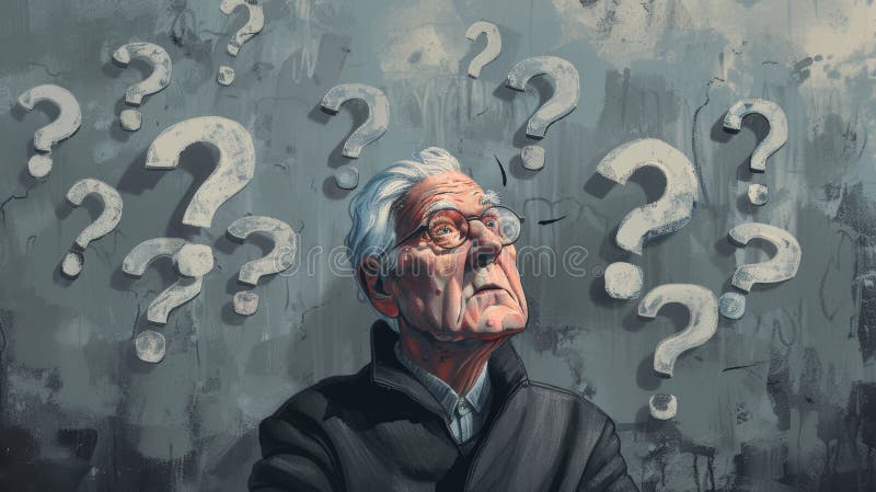 Alzheimer S Elderly Man Seeing Question Marks Stock Illustration ...