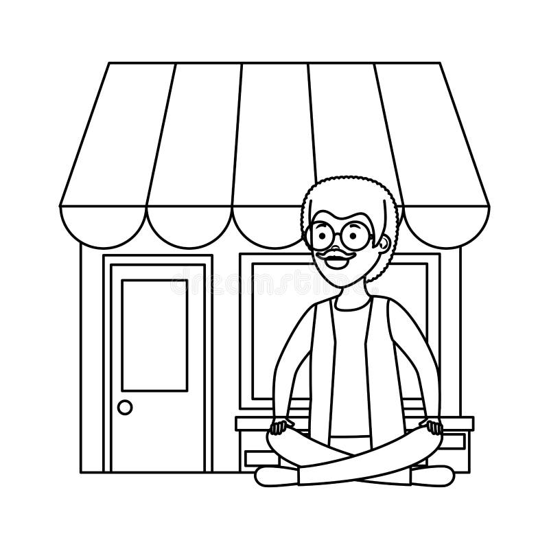 Old Man in Lotus Position with Store Building Stock Vector ...