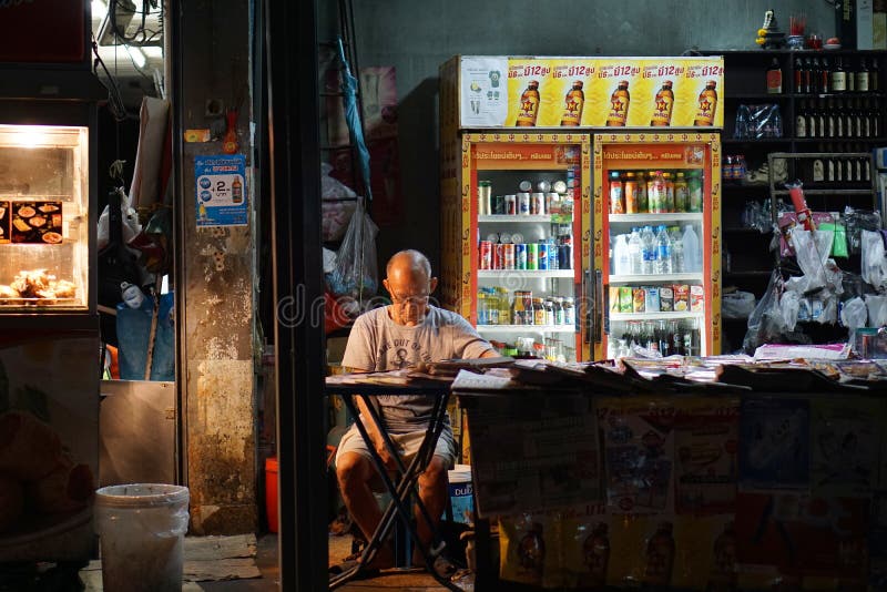 Old Man in the Newspaper Store Editorial Photography - Image of bald ...