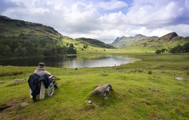 Old man overlooking lake editorial stock image. Image of tarn - 26270864