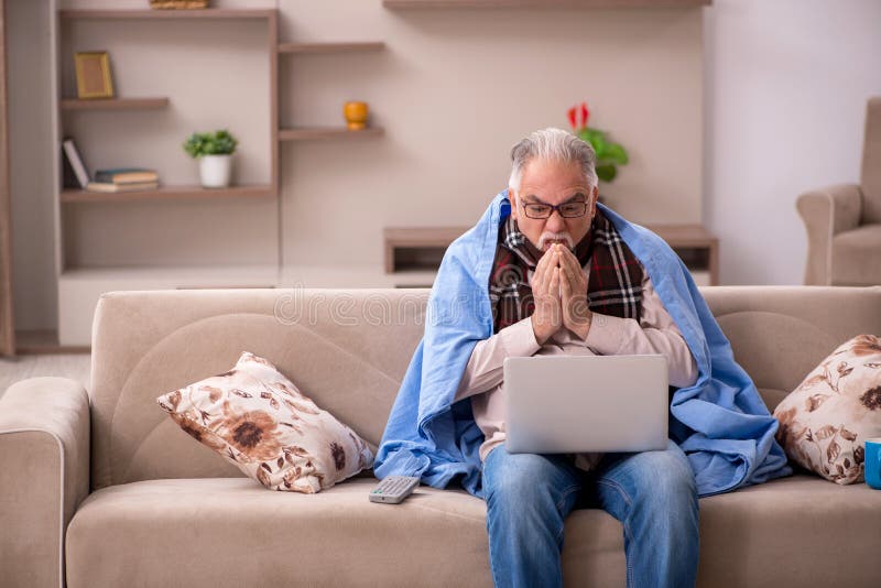 Old man suffering at home stock image. Image of health - 234530311