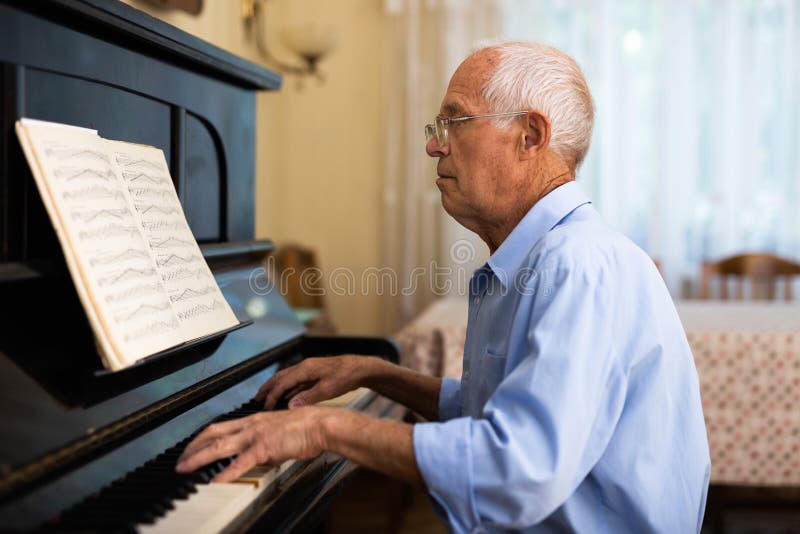 Old Man Playing Piano at Home Stock Image - Image of piano, elderly ...