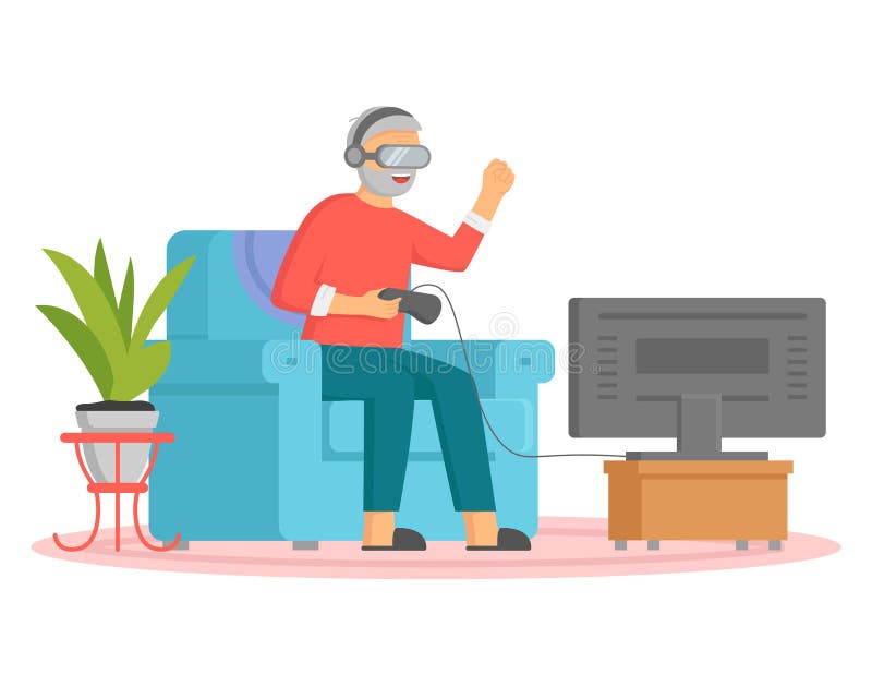 Old Man Playing Video Games on Playstation. Senior is Playing Video ...