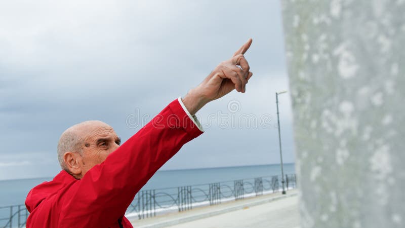 Old Man Pointing the Finger Up at the Sky Stock Photo - Image of look ...