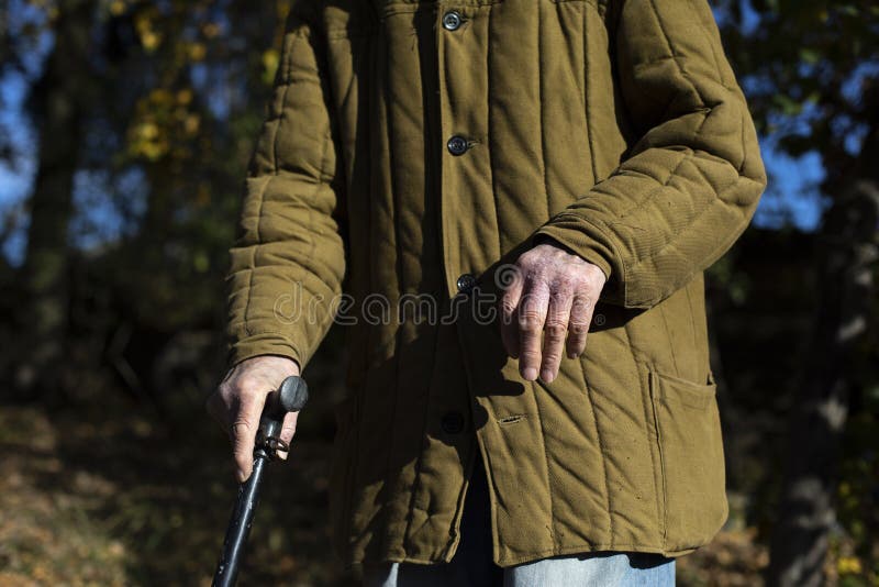 Old Man with Pole for Support when Walking. Old Hands Stock Image ...