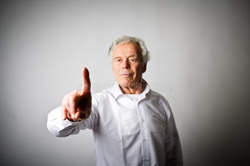 Old Man is Pushing the Virtual Button. Stock Image - Image of human ...