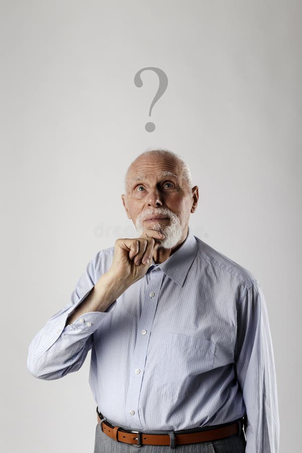 Old man and question mark stock photo. Image of concept - 169506514