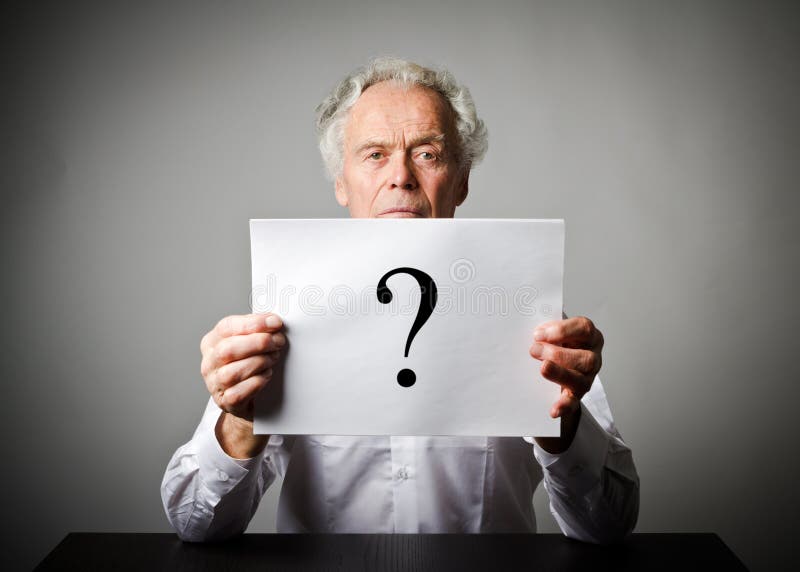Old Man in White and Question Mark. Stock Image - Image of ignorance ...